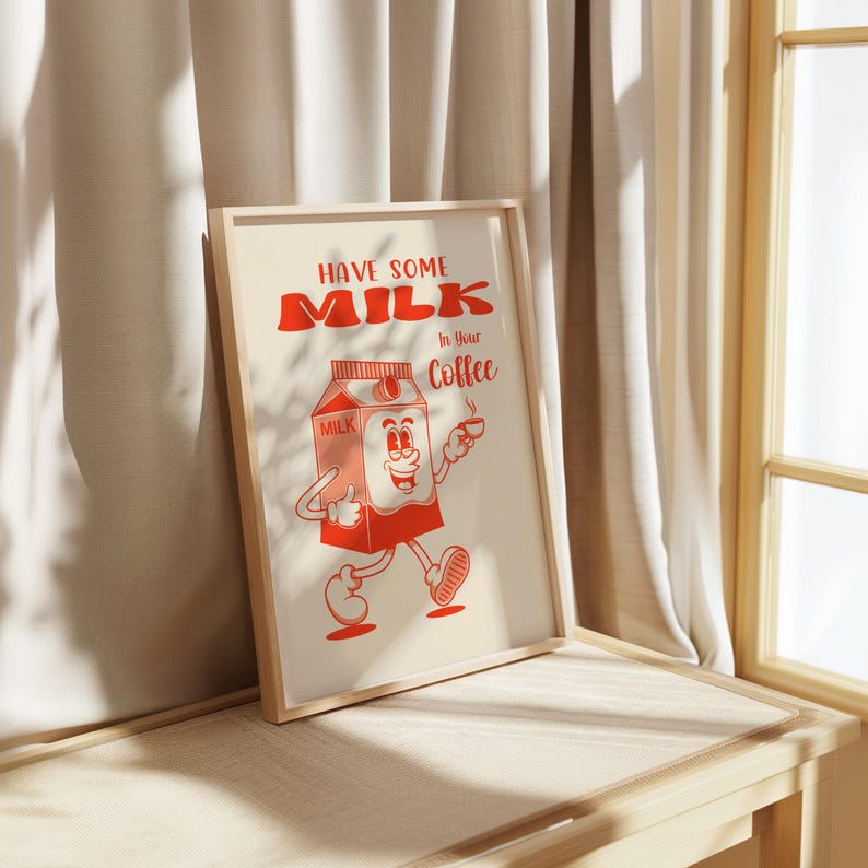 Retro Milk Poster Wall Art Retro Kitchen Wall Decor Kitchen Art Digital ...