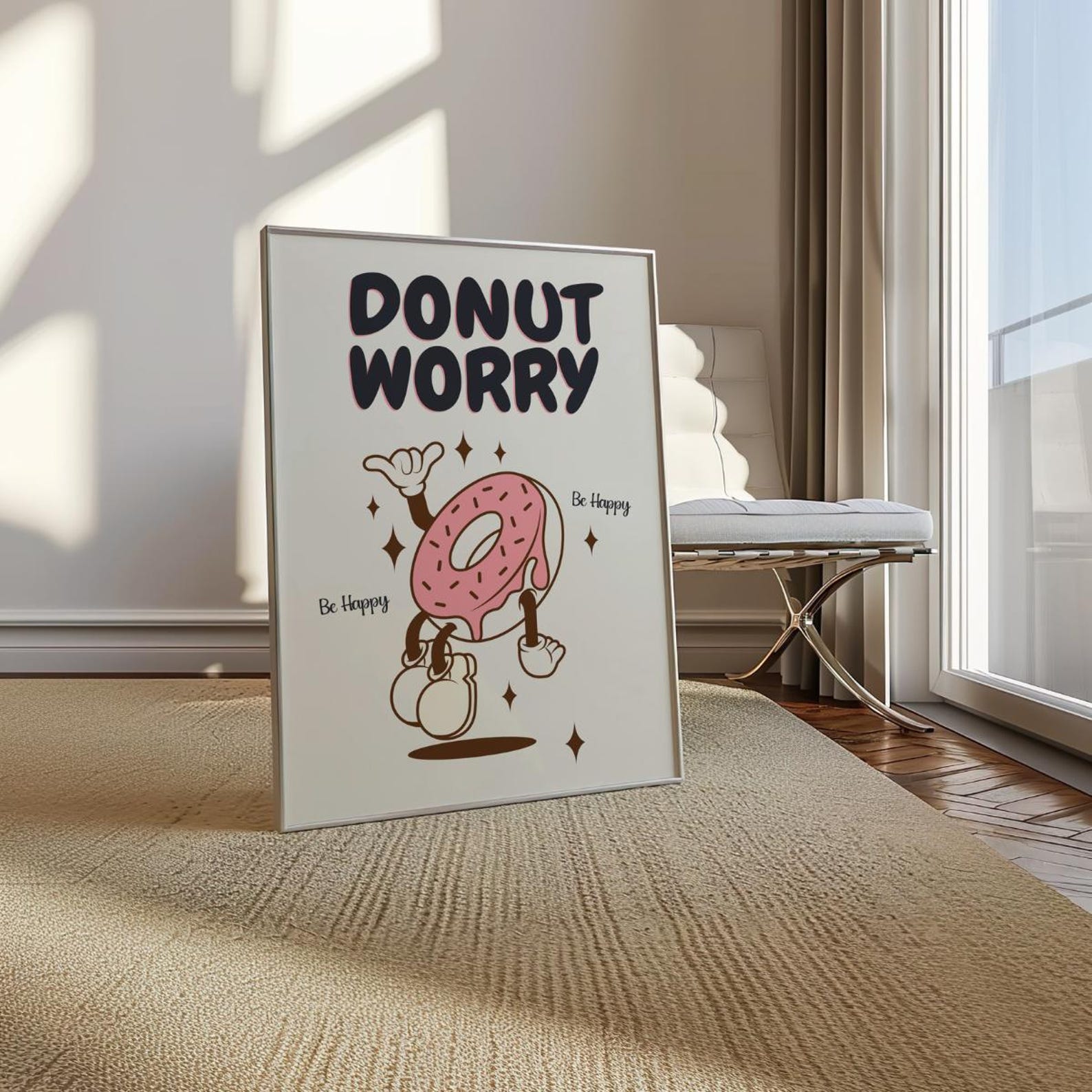 Donut Worry Wall Art Fun and Whimsical Print for Kitchen Decor ...