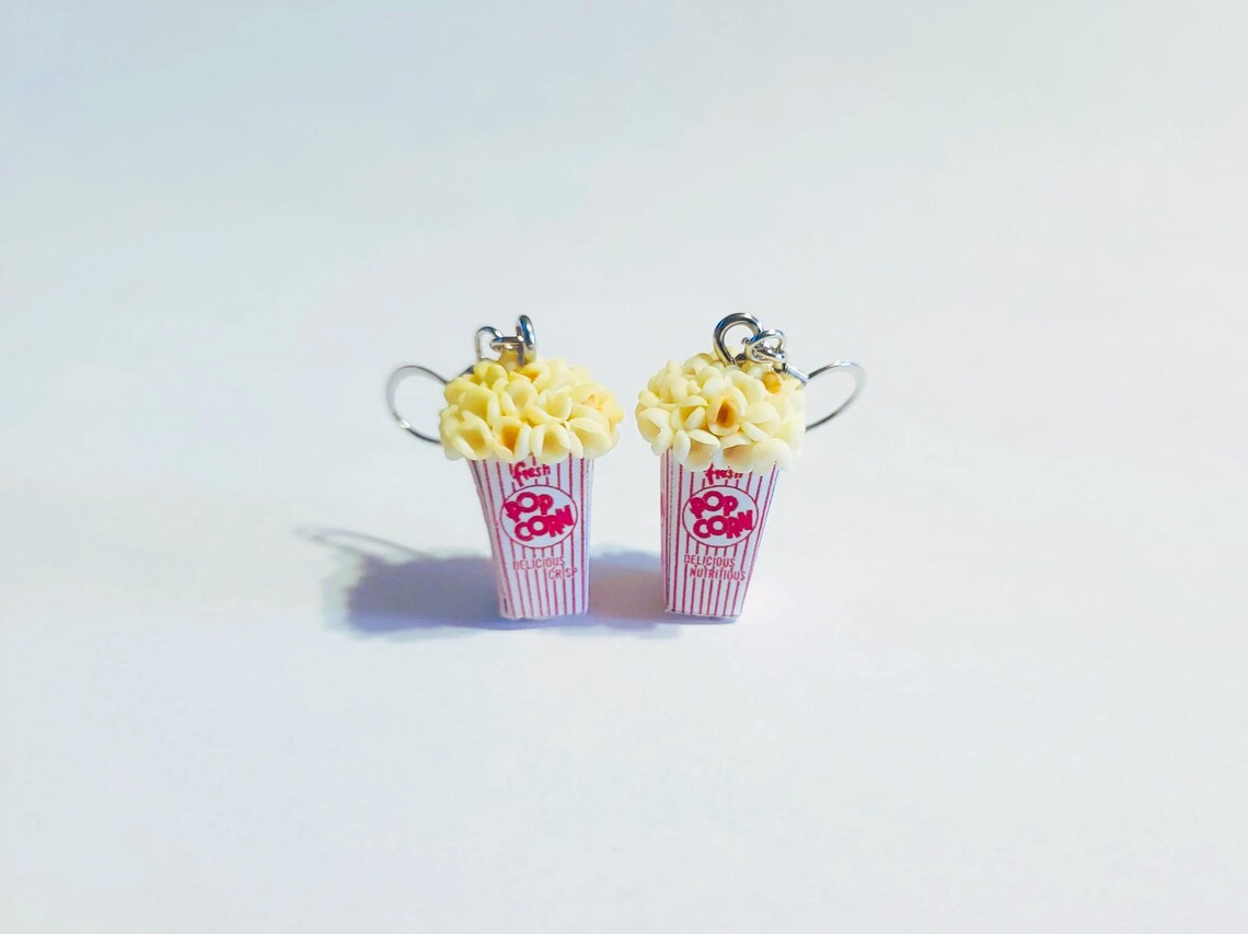 Popcorn Earrings-realistic Miniature Fake Food Earrings, Movie Theatre ...