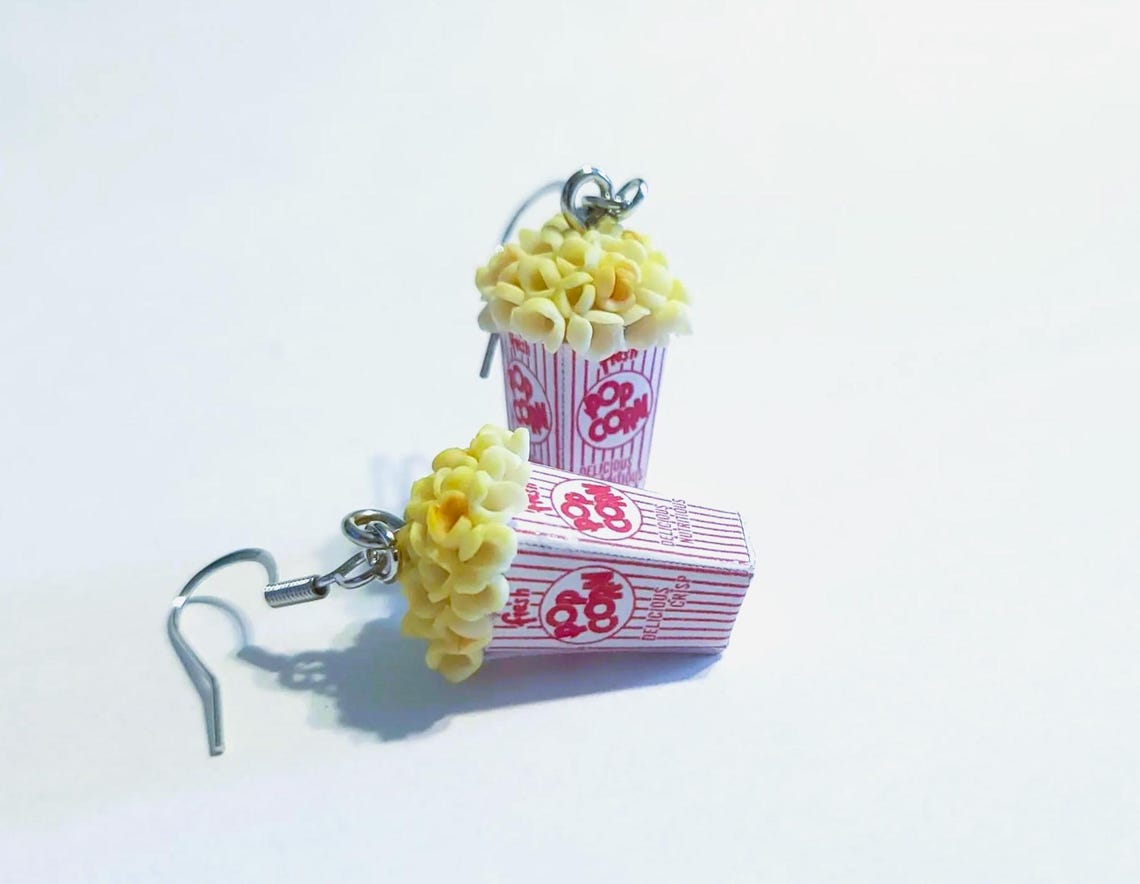 Popcorn Earrings-realistic Miniature Fake Food Earrings, Movie Theatre ...
