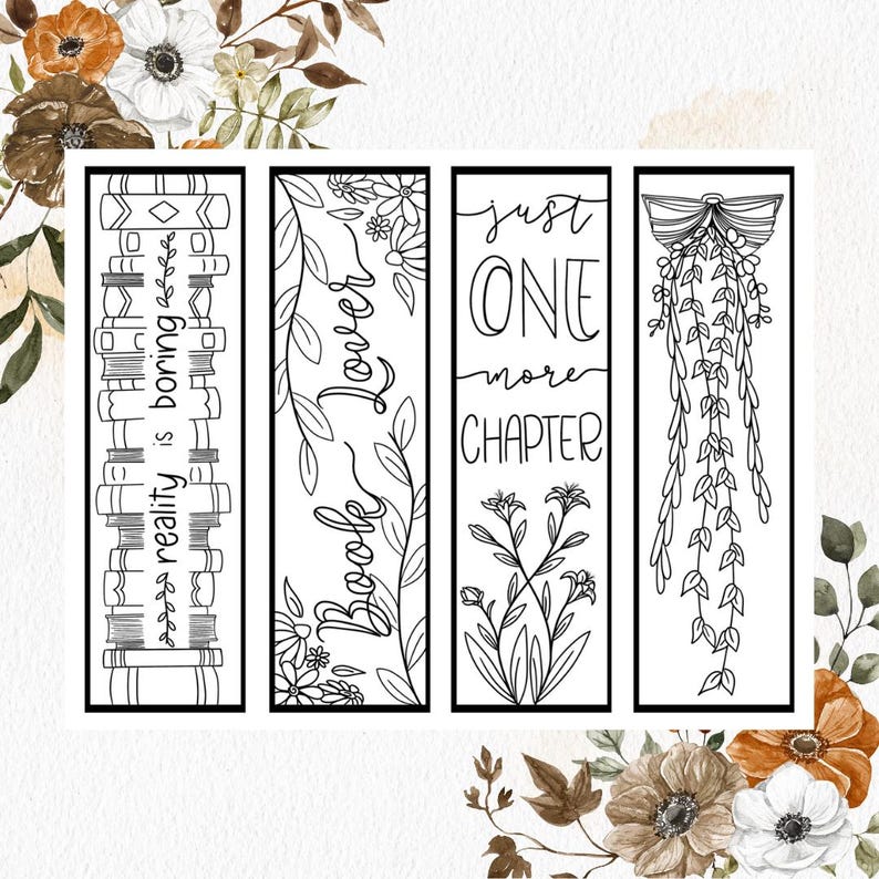 Floral Book Lovers Coloring Bookmarks - Etsy