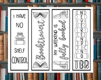 4 Book Lovers Printable Diy Coloring Bookmarks. Arts and Crafts, Book ...