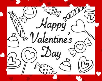 Valentine's Day Hand Drawn Coloring Page - Etsy