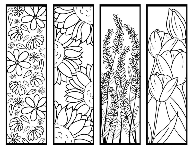 Floral Coloring Bookmarks - Etsy