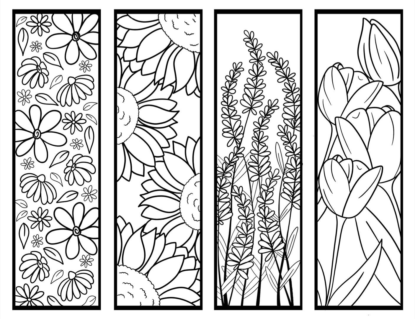 Floral Coloring Bookmarks - Etsy