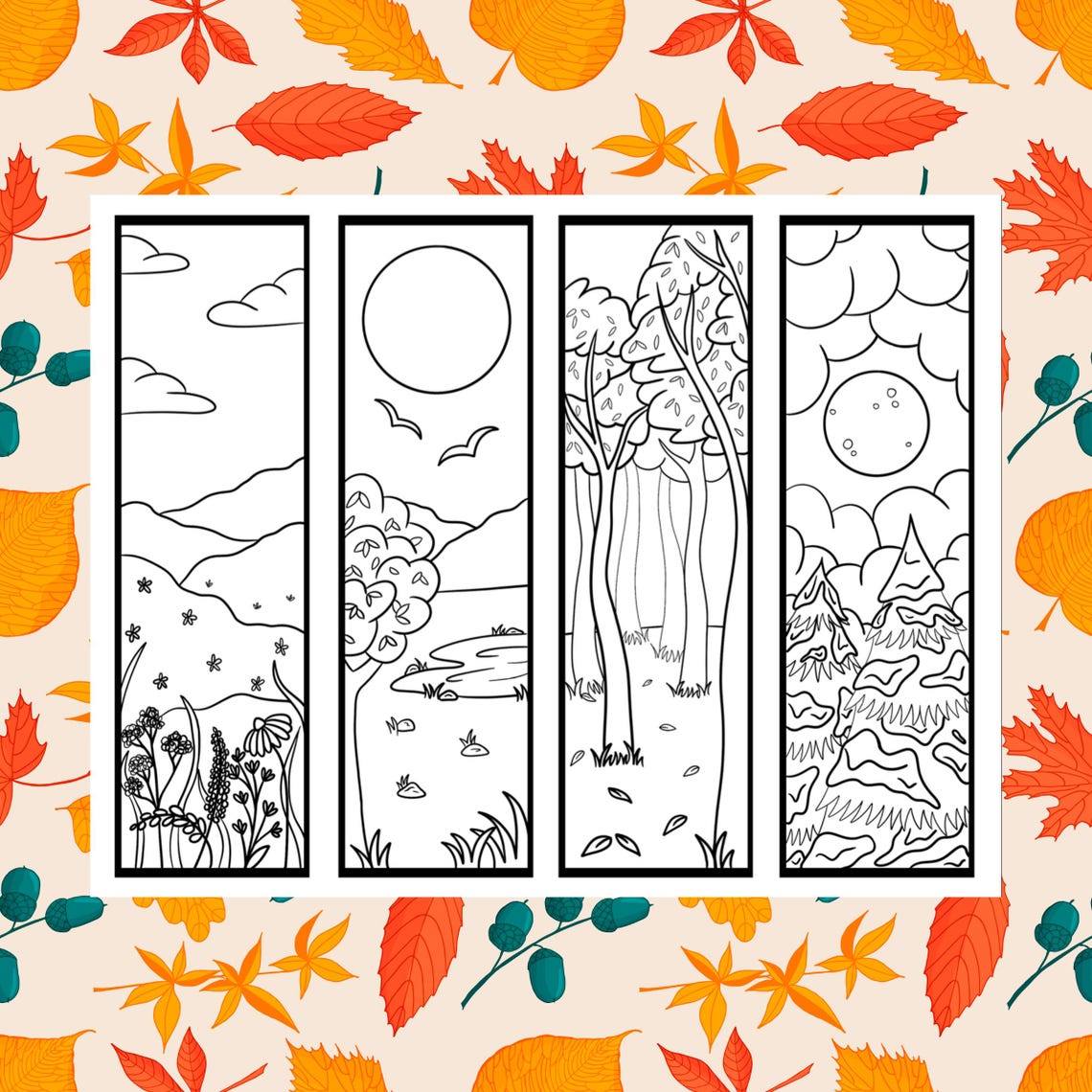Four Seasons Coloring Bookmarks - Etsy