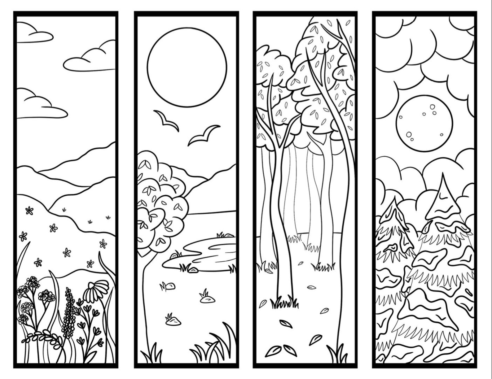Four Seasons Coloring Bookmarks - Etsy