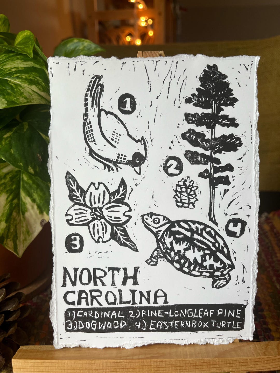 North Carolina State Symbols | Handcarved Linoleum Block Print - Etsy