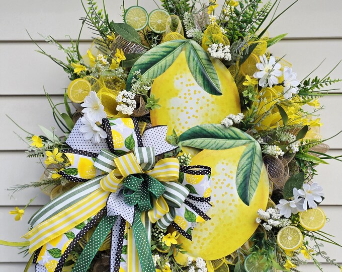 Lemon Lime Mesh Wreath, Summer Front Door Decor, Bright Yellow Green ...