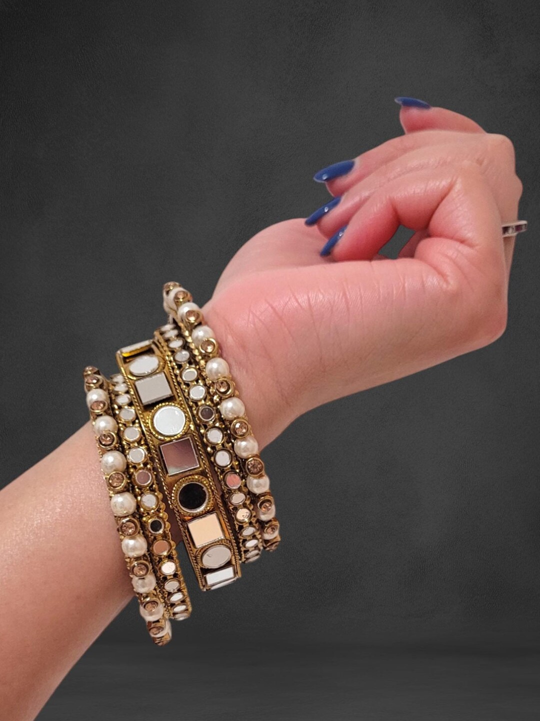 Indian Antique Gold Bangles Mirror and Stone Bangles /polki Kundan ...