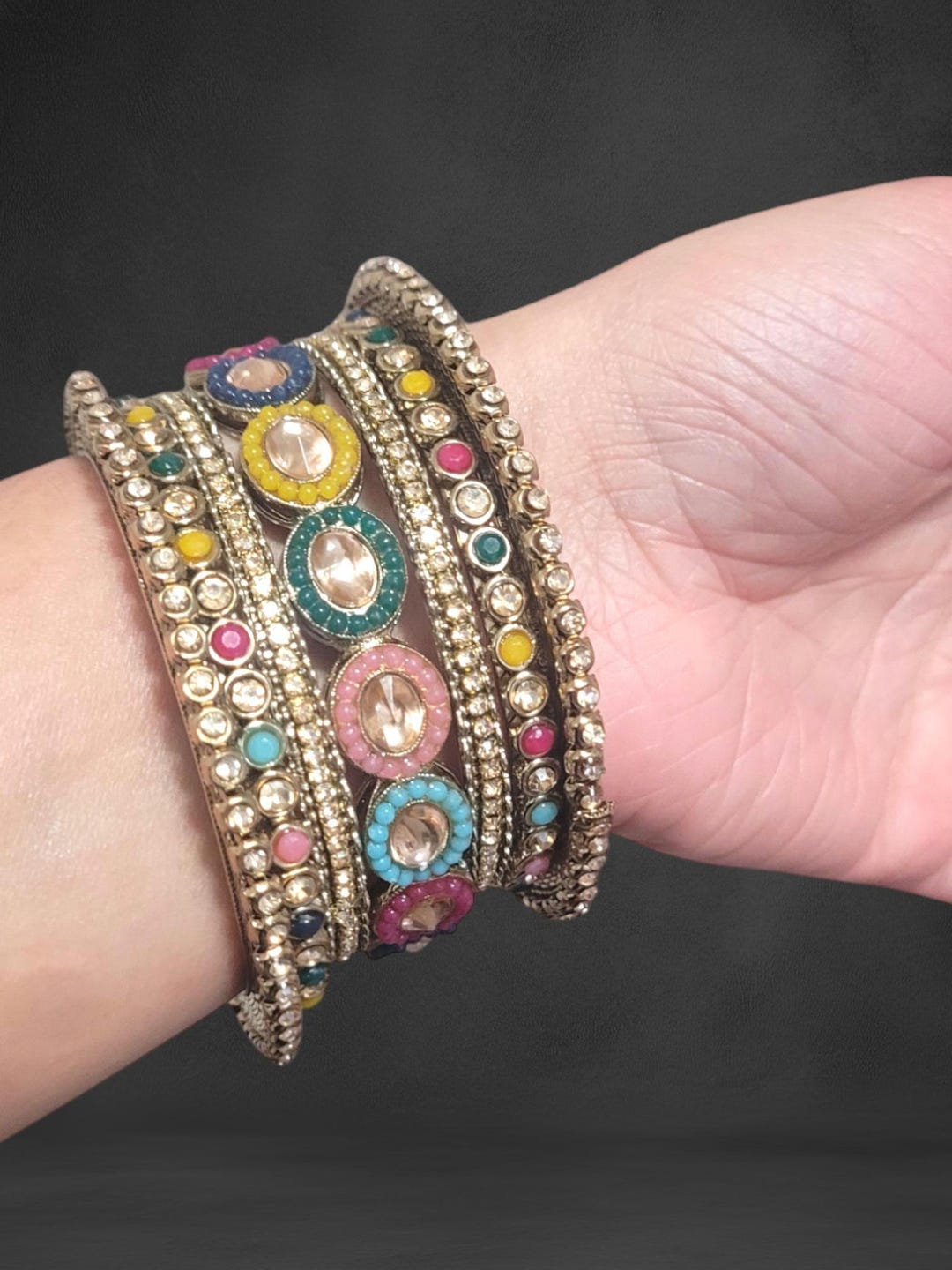 Indian Wedding Bangles in Antique Gold Polki Kundan Bangles Kadas ...