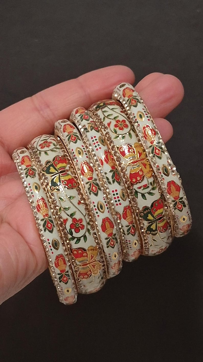 Hand Painted Lac Bangles | Traditional Indian Jewelry Gift Set - Etsy