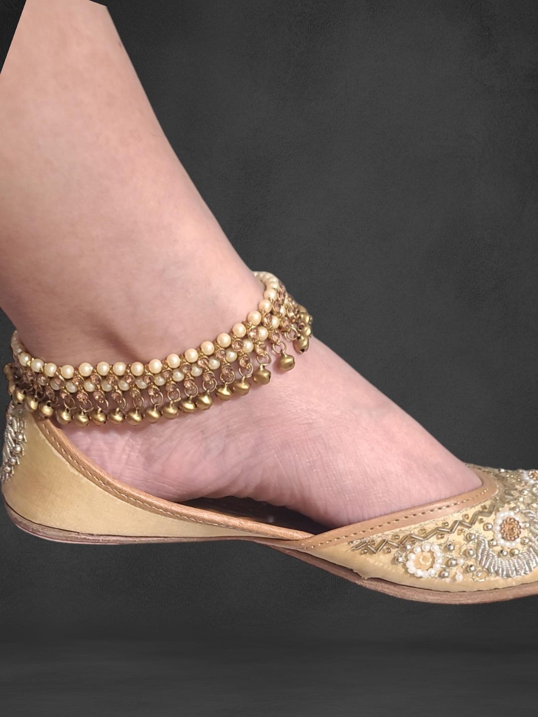 Antique Indian Ghungroo Anklet- Gold Polki Pearl Bridal Anklets ...