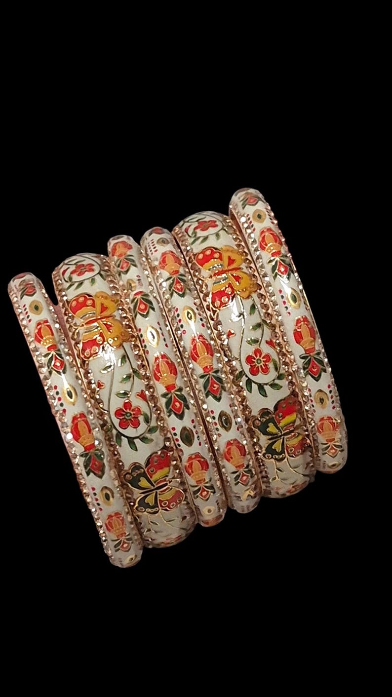Hand Painted Lac Bangles | Traditional Indian Jewelry Gift Set - Etsy