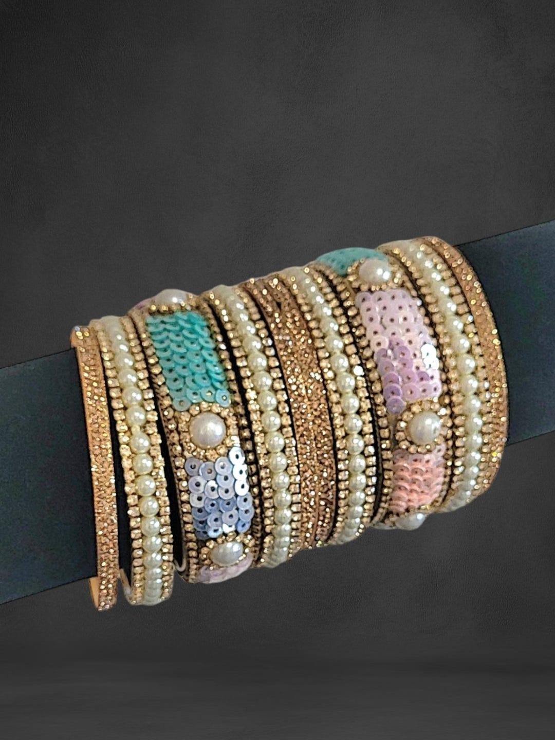 Antique Gold Bangles Set With Pearl Stones Punjabi Churian Indian ...