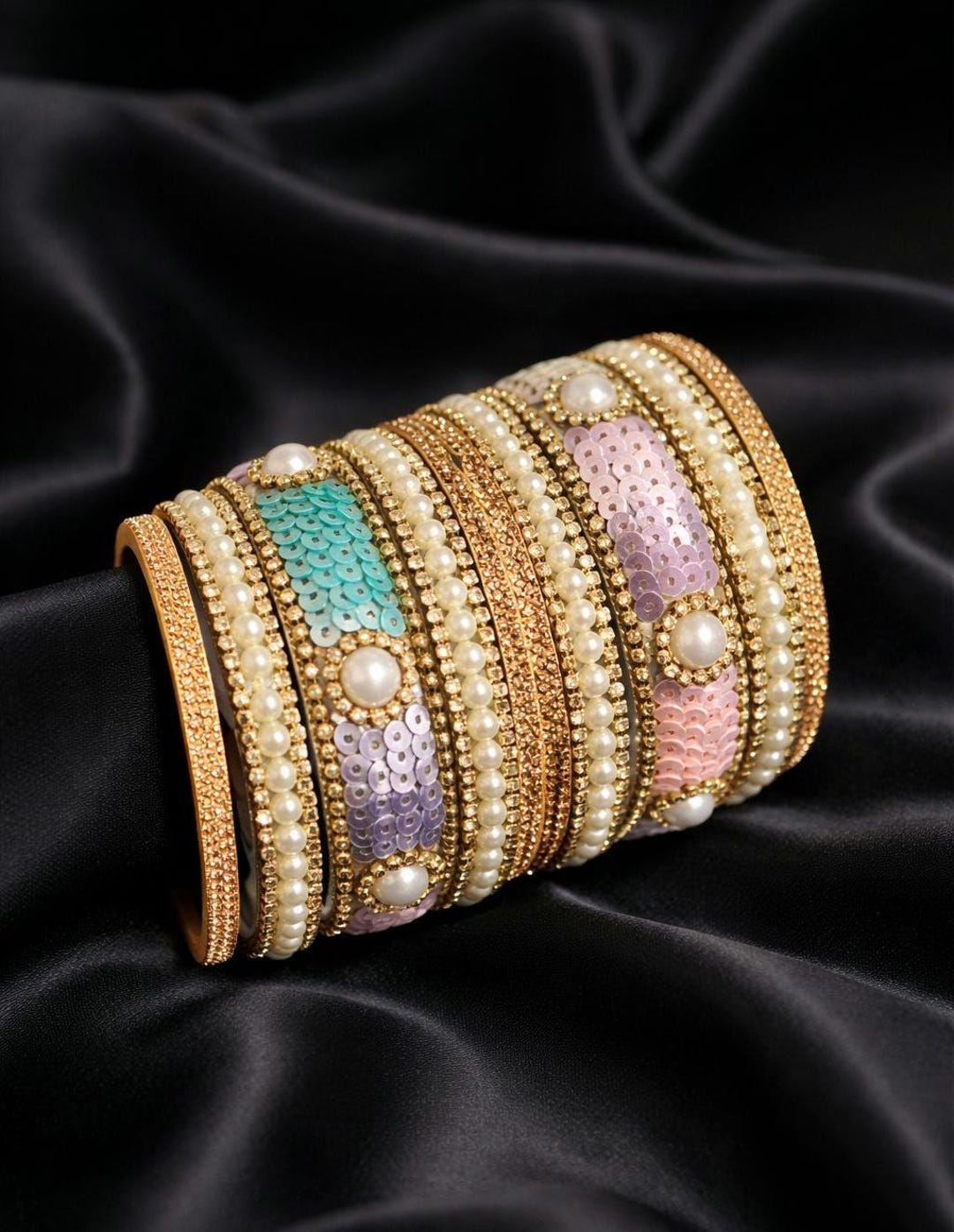 Pearl Sequin Bangle Set: Indian Wedding Jewelry, Kangan Kadas - Etsy