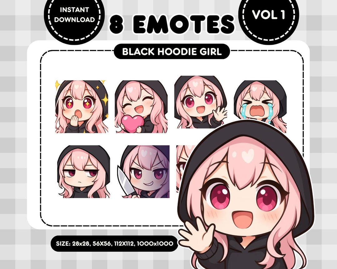 Pink Hair Emo Chibi Emotes – Goth E-girl Twitch Stream (8 Emotes ...