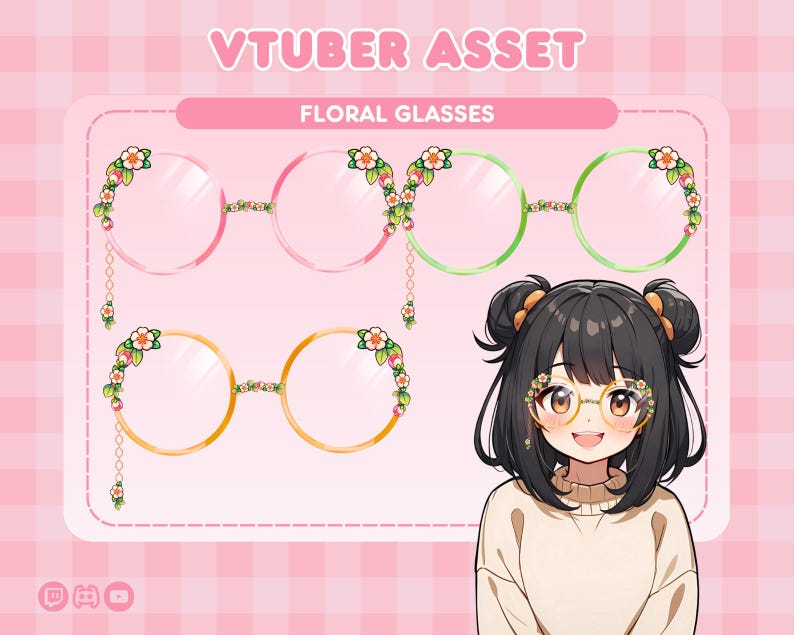 Vtuber Floral Flower Glasses Asset, 3 Colors, Accessory for Live2d ...