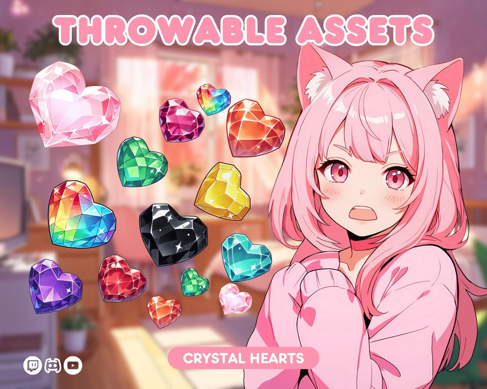 Vtuber Throwable Crystal Heart Assets: Interactive Stream Props (PNG ...
