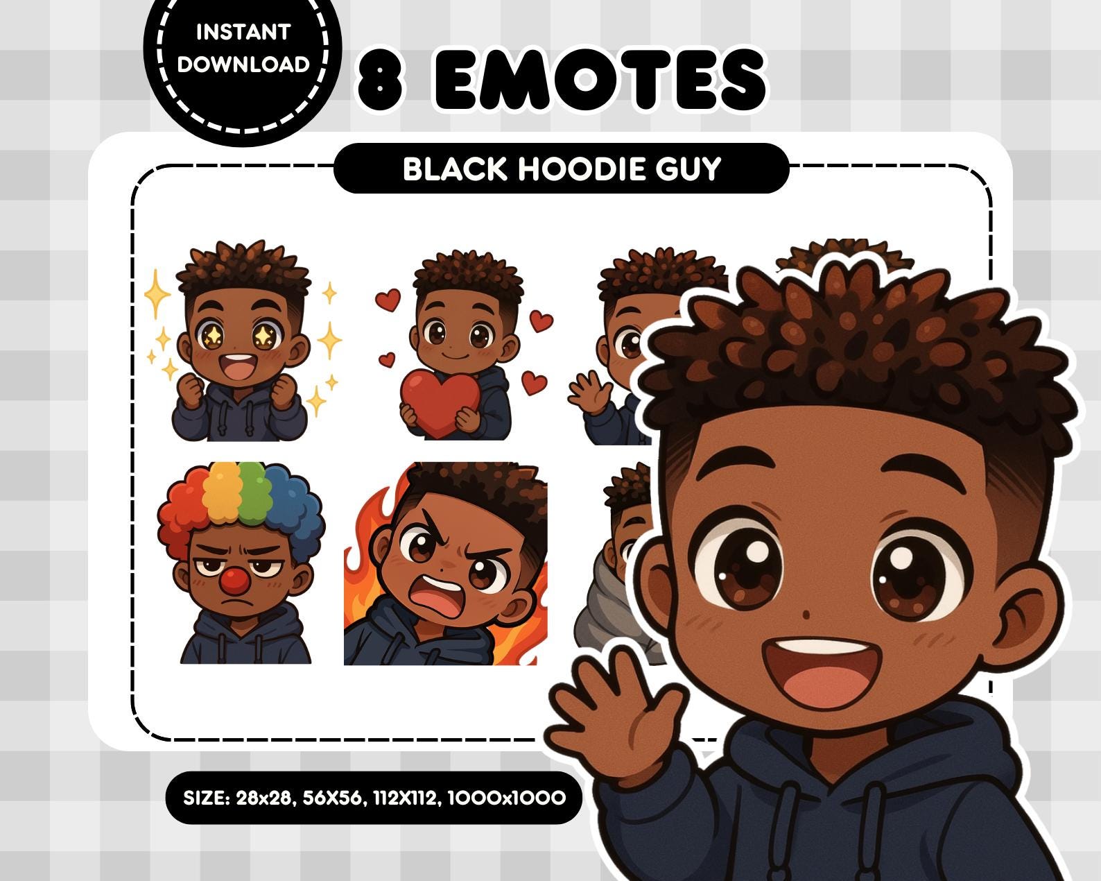 Chibi Anime Dark Skin Boy Twitch Emotes | Black Male Emotes | Cute ...