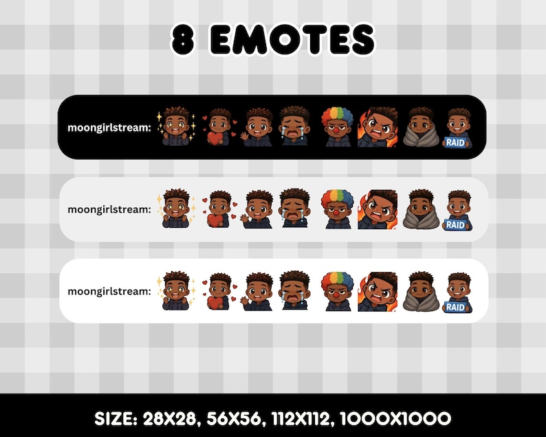 Chibi Anime Dark Skin Boy Twitch Emotes | Black Male Emotes | Cute ...