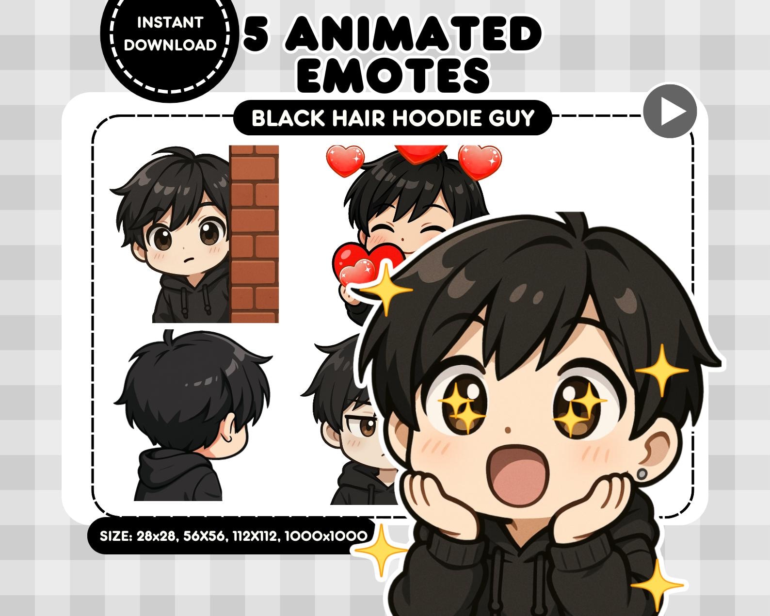 Set of 5 Animated Emotes | Black Hoodie Guy Twitch Emote | Stream ...