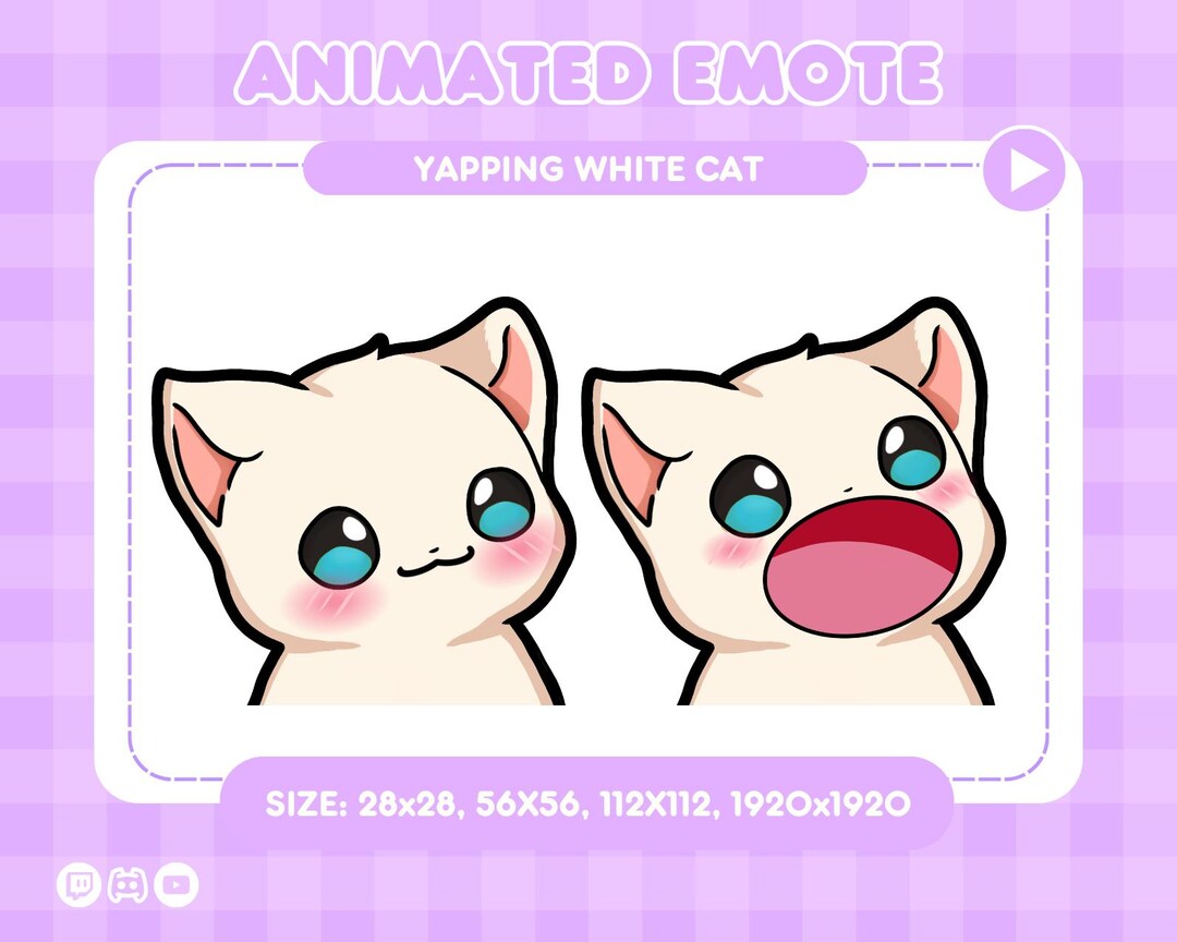 Animated Yapping White Cat Emote for Twitch, Meme Emote, Cute Talking ...