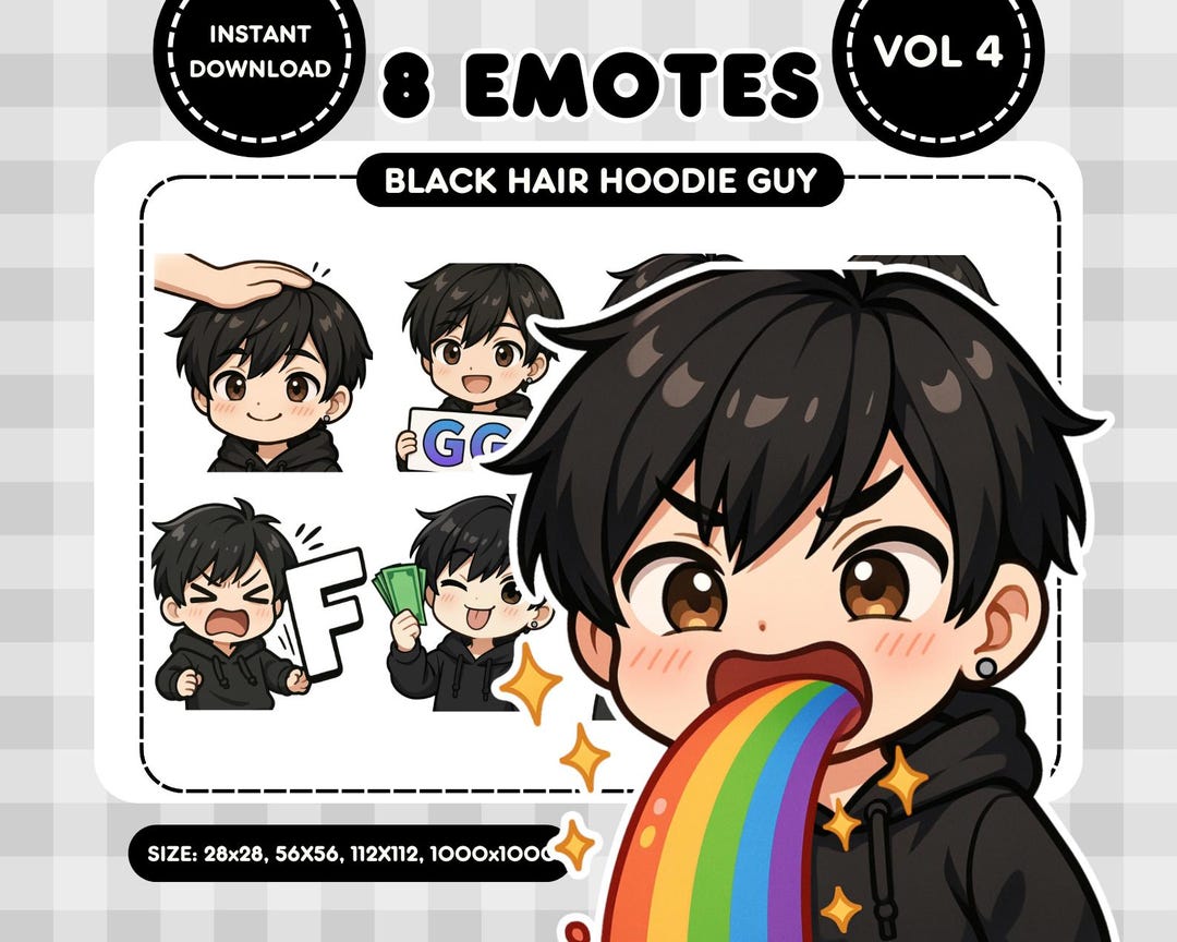 Chibi Anime Boy Twitch Emotes | Black Hair Male Emotes | Kick Emotes ...