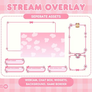Pink Cow-themed Twitch Overlay Pack | Preset Webcam, Chatbox, Widgets ...
