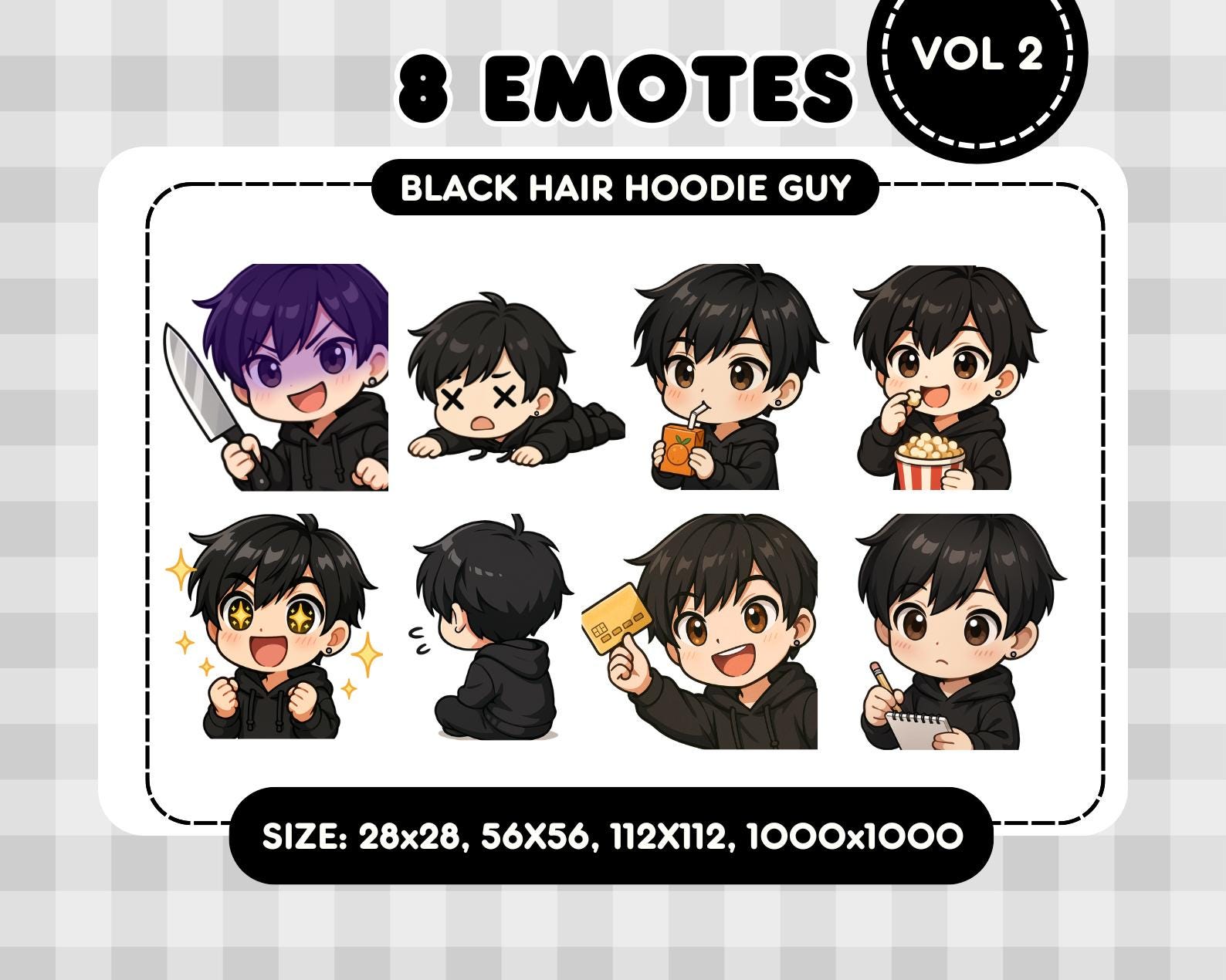 Chibi Black Hair Boy Emotes: Anime Streamer Set, Male Emotes, Guy Emote ...