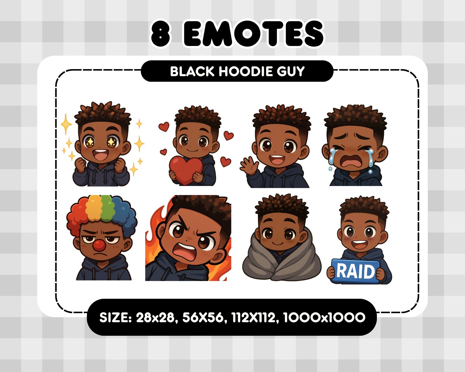 Chibi Anime Dark Skin Boy Twitch Emotes | Black Male Emotes | Cute ...