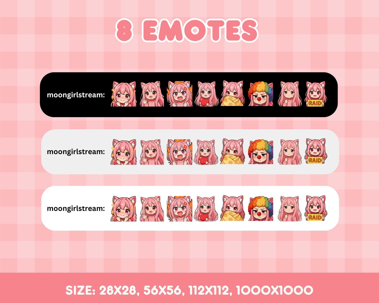 Pink Cat Girl Chibi Emotes: Anime Twitch/discord Set (digital Download ...