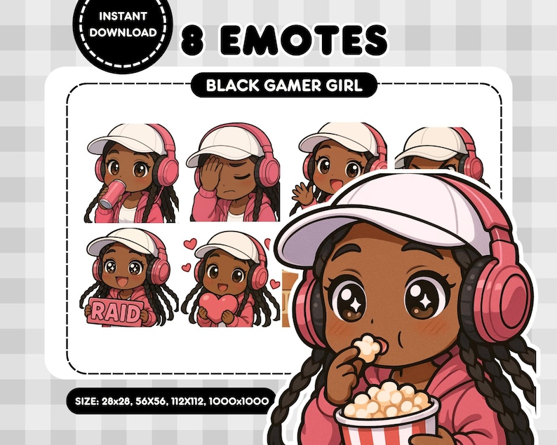 Chibi Anime Black Gamer Girl Twitch Emotes (instant Download) - Etsy