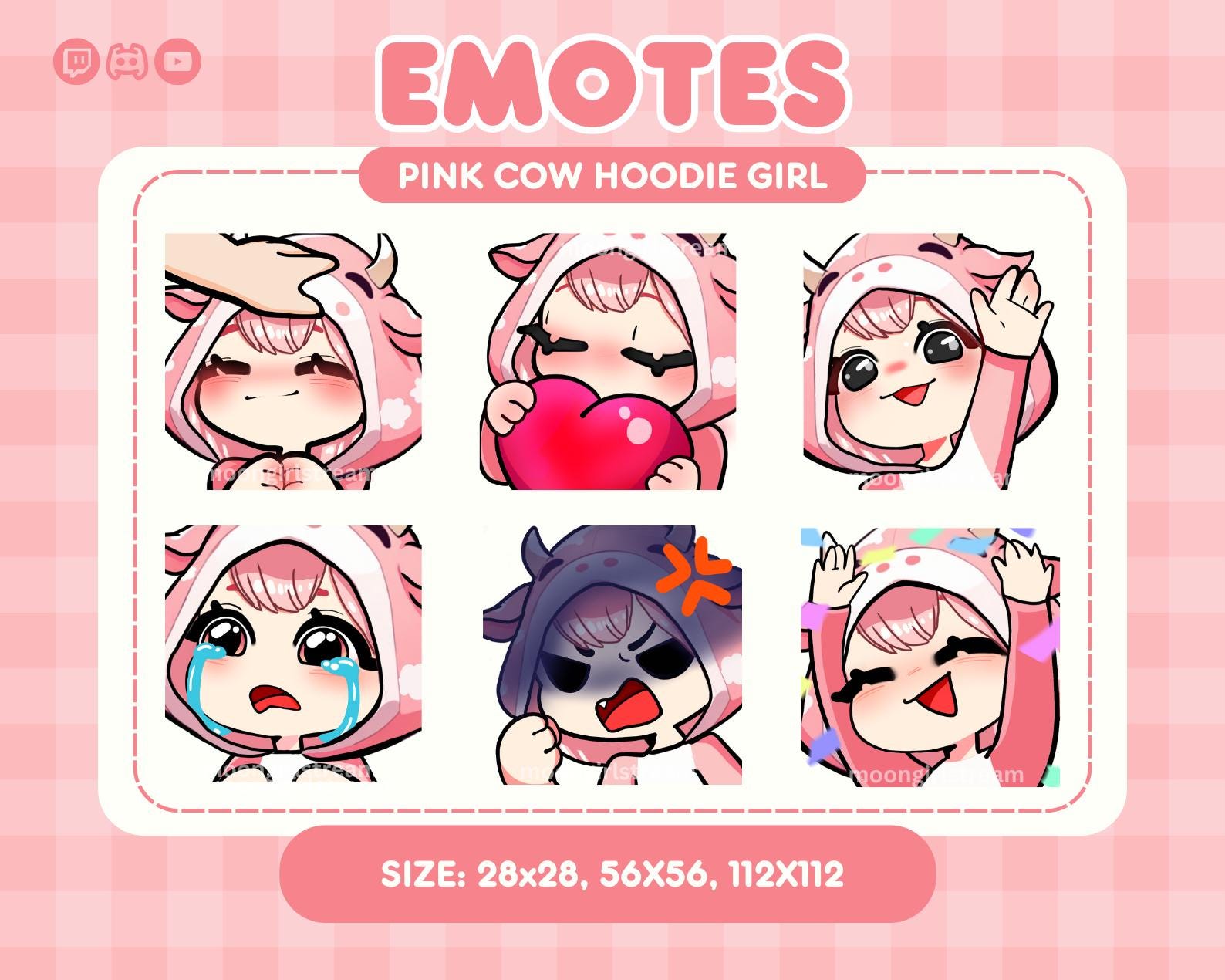 Kawaii Cow Hoodie Girl Emotes: Chibi Twitch Streamer Set (digital ...
