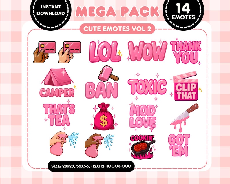 Pink Twitch Word Emotes: Girly Streamer Emote Pack - Etsy
