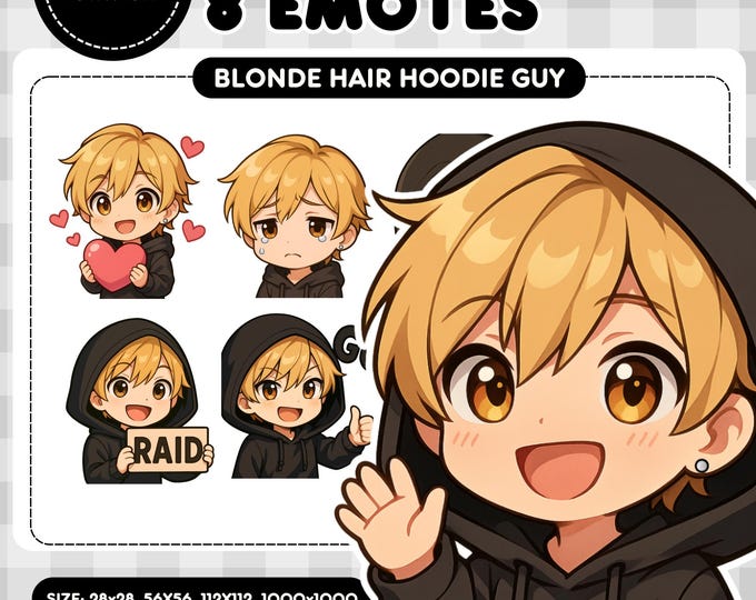 Blonde Hoodie Boy Twitch Emotes: Chibi Anime Style (instant Download ...