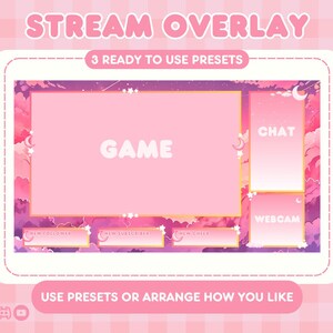 Pink Sky Celestial Stream Overlay Pack, Moon and Stars Theme, OBS ...