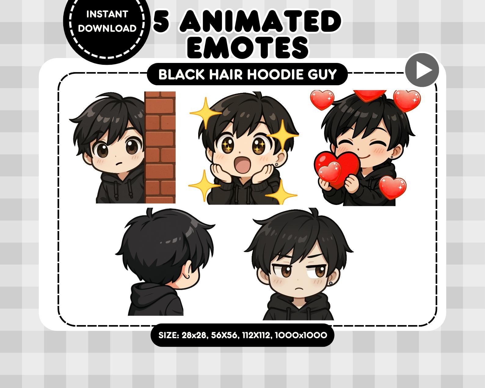 Set of 5 Animated Emotes | Black Hoodie Guy Twitch Emote | Stream ...