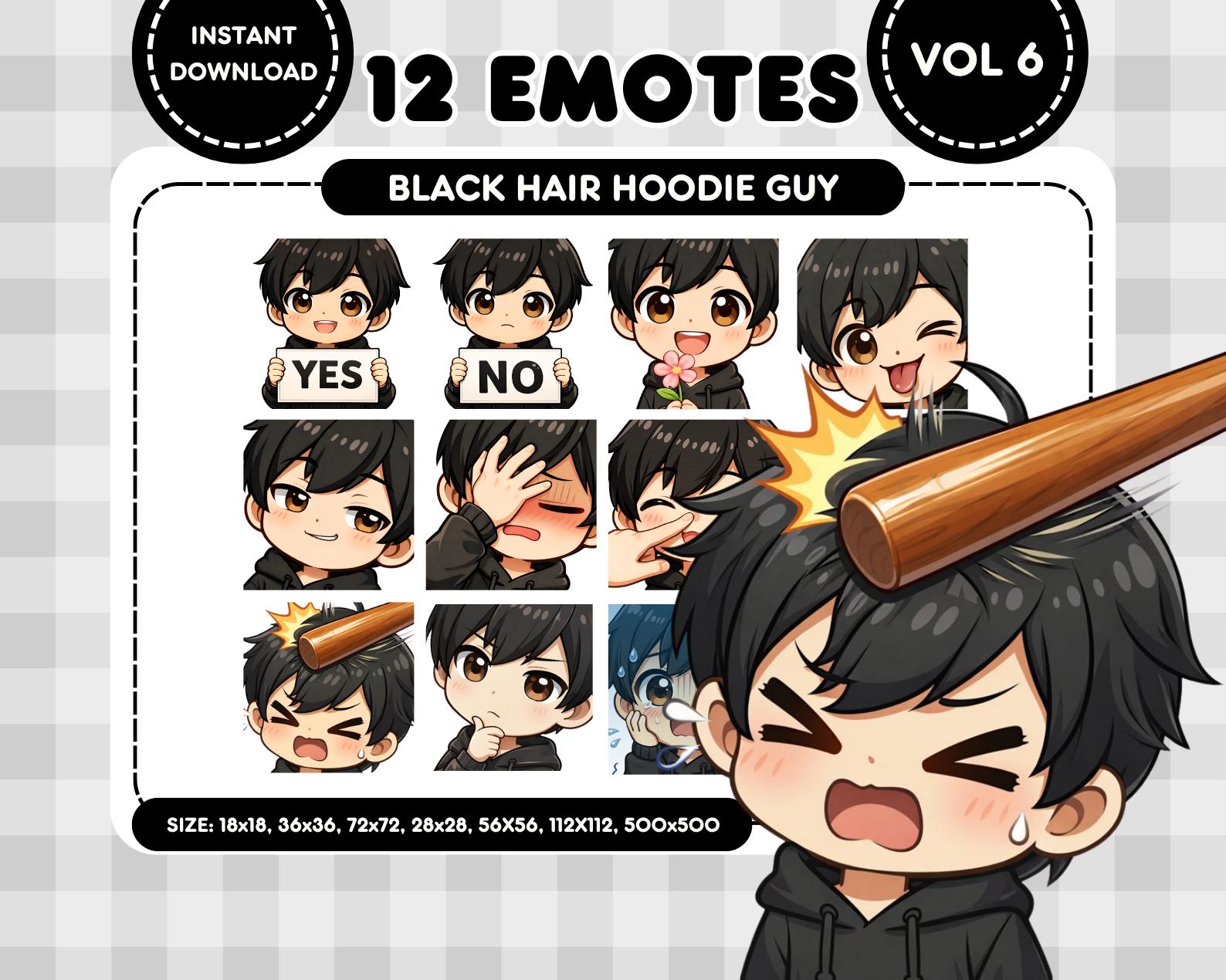 Black Hair Hoodie Guy Emotes for Twitch (digital Download) - Etsy