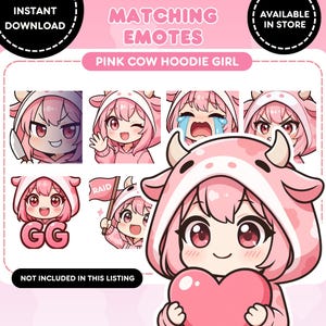 Pink Cow Hoodie Girl PNG Tuber, Vtuber Avatar, Premade Model, Veado ...
