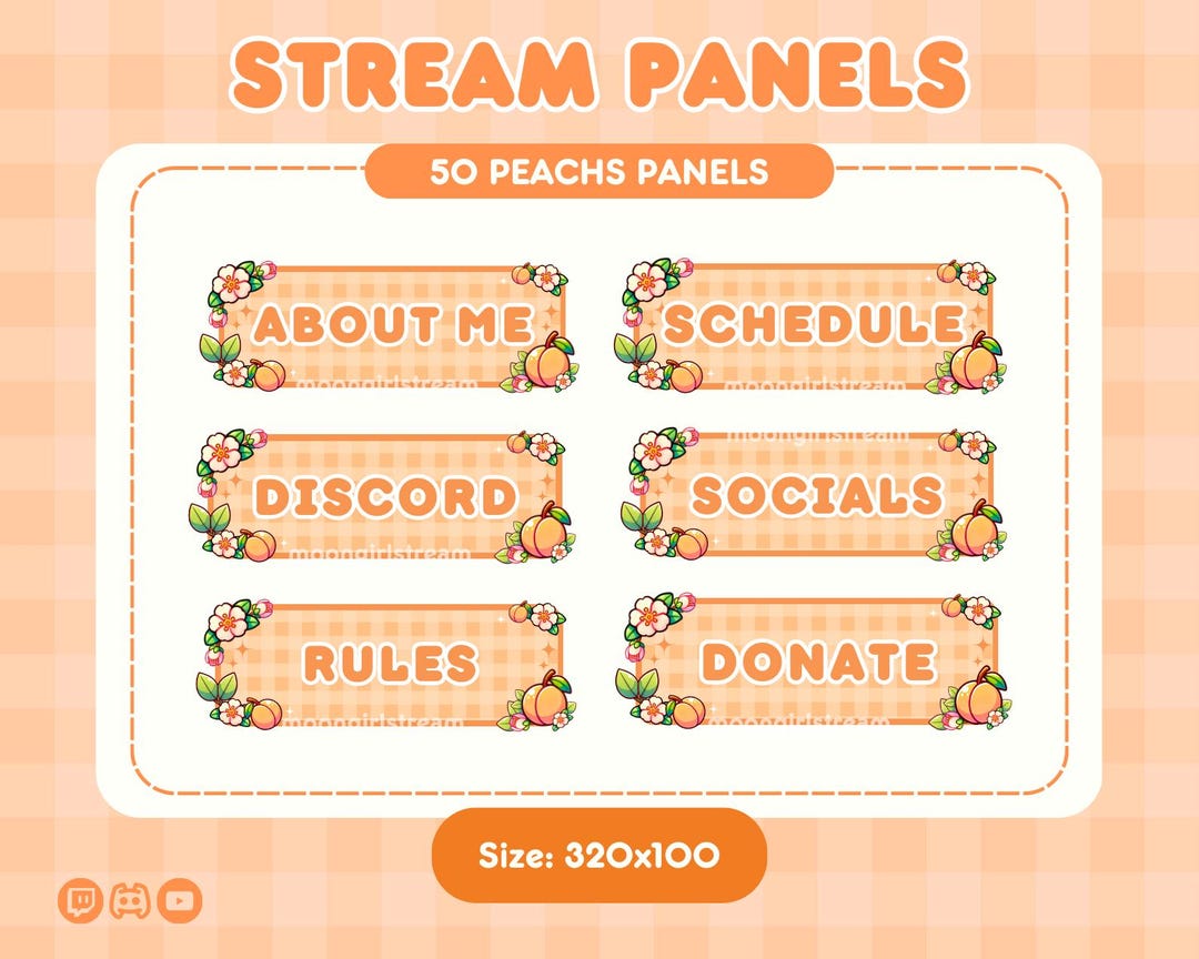 50 Peach Themed Twitch Panels Cute Panel Set Kawaii Pastel Peach ...