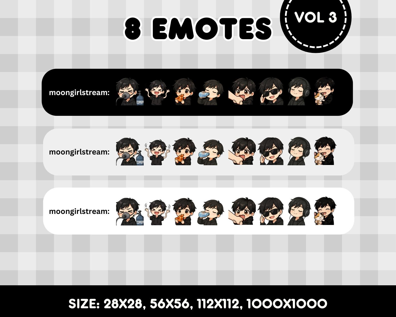 Anime Black Hair Boy Twitch Emotes – Volume 3 | Copium, Hug, Hydrate ...