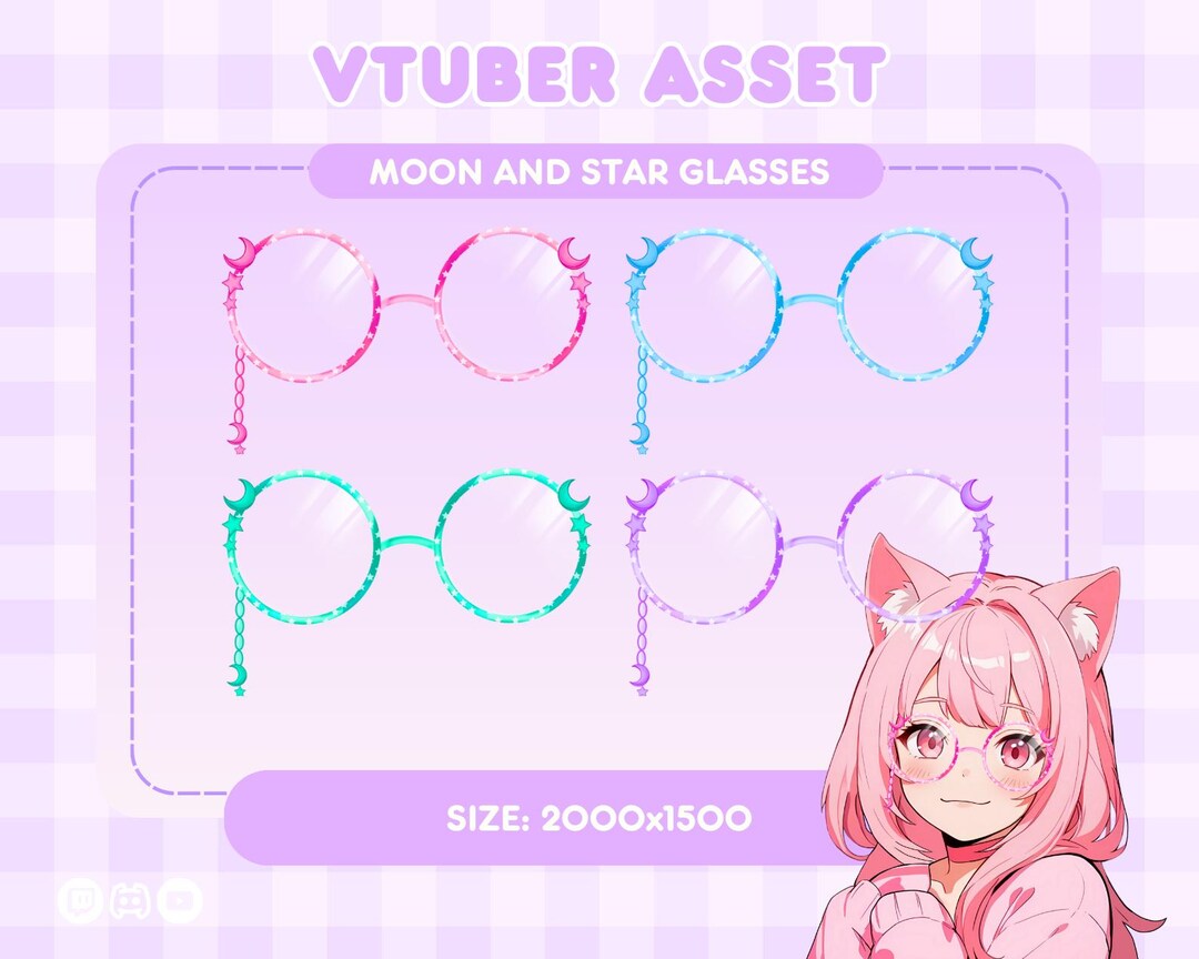 Vtuber Moon and Star Glasses: Celestial Live2d Accessory (digital ...