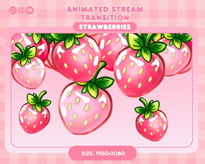 Strawberry Stream Pack: Pink Animated Twitch Vtuber Overlay (digital ...