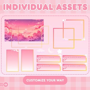 Pink Sky Celestial Stream Overlay Pack, Moon and Stars Theme, OBS ...