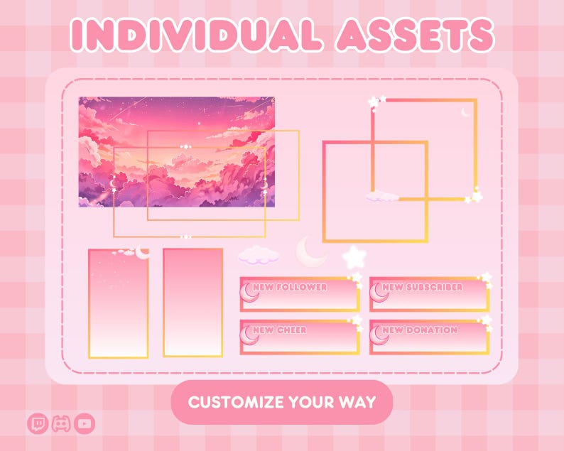 Pink Sky Celestial Stream Overlay Pack, Moon and Stars Theme, OBS ...