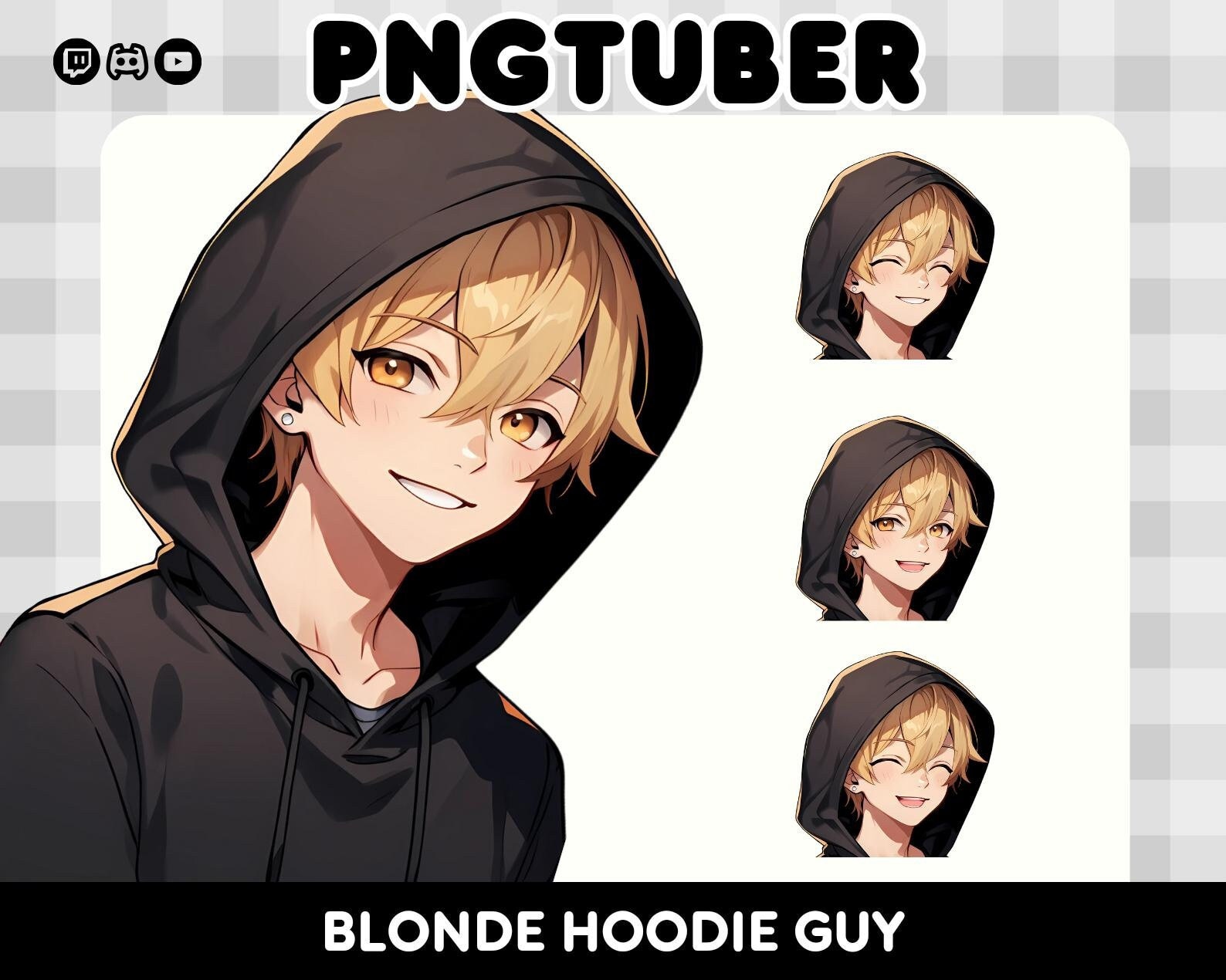 Blonde Male PNG Tuber Model | Chibi Anime Guy Avatar in Black Hoodie ...