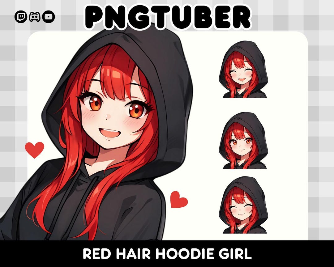 E-girl Emo PNG Tuber Model | Red Hair Chibi Anime Avatar | Cute Goth ...