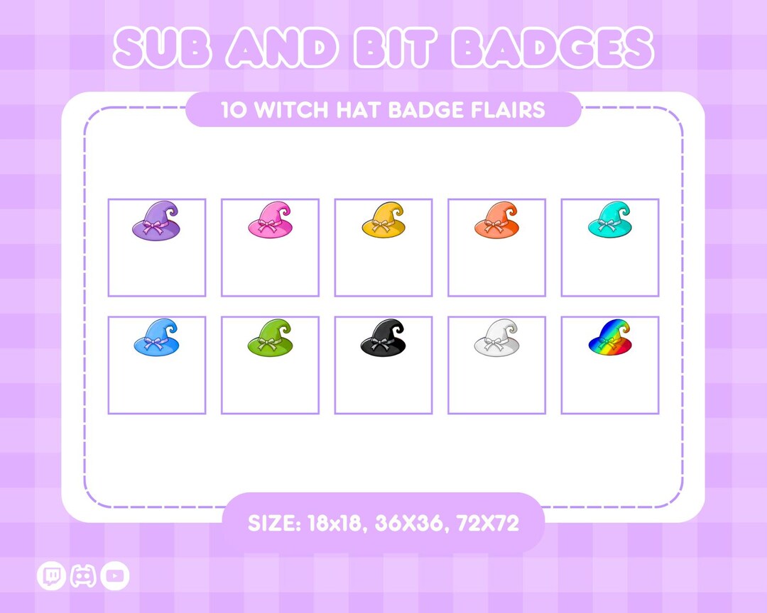 Witch Hat Twitch Sub Badge Flairs | 10 Cute Badge Flair for Stream ...