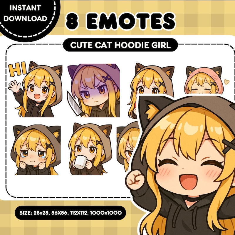 Chibi Black Cat Emote 8 - Etsy